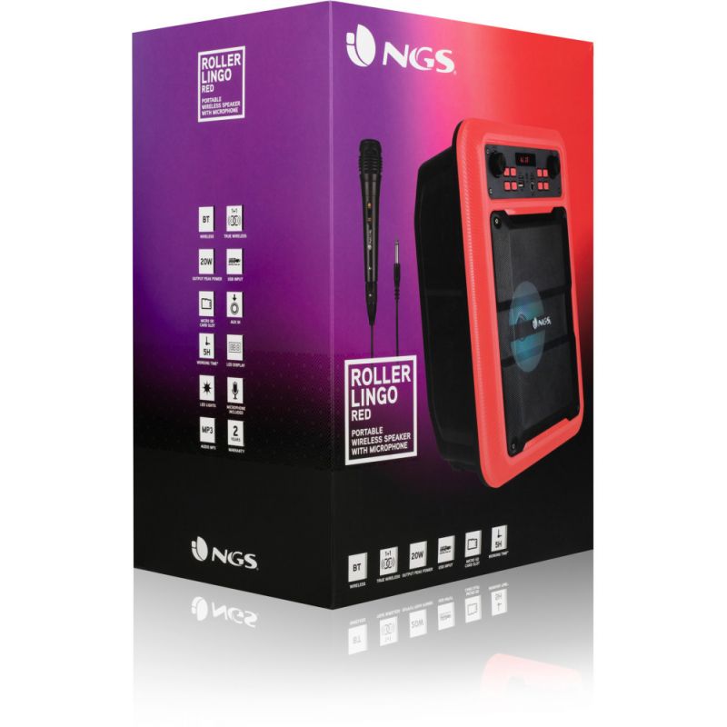 Haut-parleurs 5" sans fil NGS Roller Lingo rouge 20W avec microphone